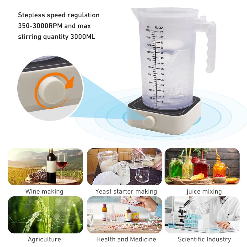 Magnetic Stirrer with Stirrer Bar,WEST TUNE Magnetic stir Plate 350~3000RPM and Mini Magnetic Mixer Stirrer Max Stirring Capacity 3000ml，Lab Stirrer