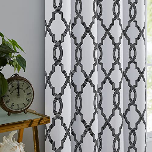 UGOUTRY Black White 84 Inch Long Full Blackout Curtains for Bedroom, Thermal Insulated Grommet Window Treatments, Geometric Patterned Drapes 2 Panels, 52'' W