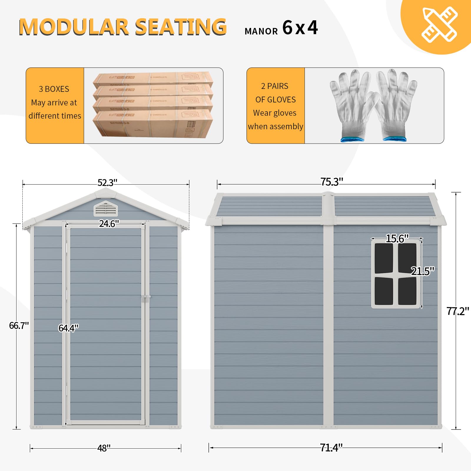 Jolydale 6’x4’ Outdoor Storage Resin Shed, Resin Utility Tool Shed Storage House with Lockable Door, for Backyard, Patio, Garden Bikes and Pool Accessories, Grey