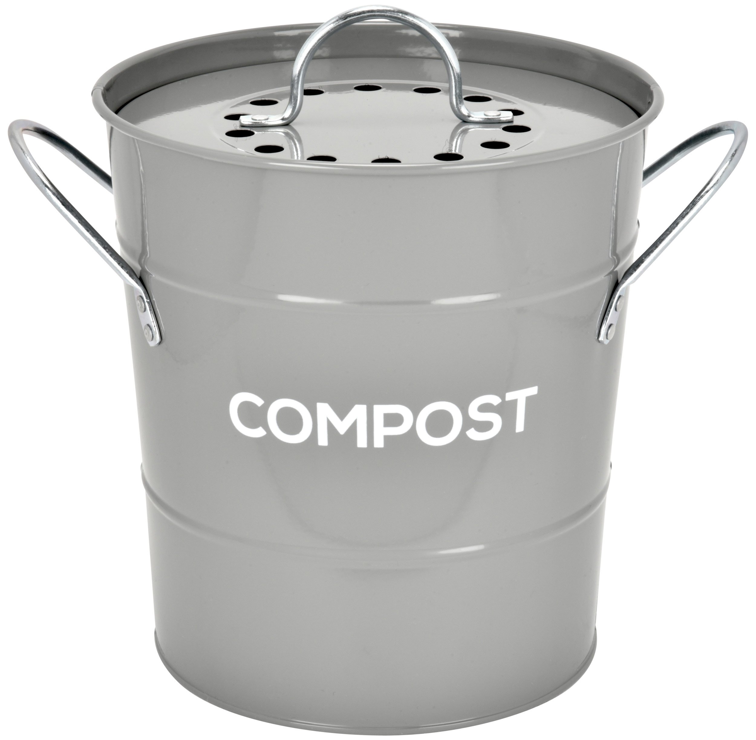 Spigo Indoor Kitchen Compost BIN, Great for Food Scraps, Includes Charcoal Filter for Odor Absorbing, Removable Clean Plastic Bucket, Handles, Durable Stainless Retro Design, 1 Gallon, Grey