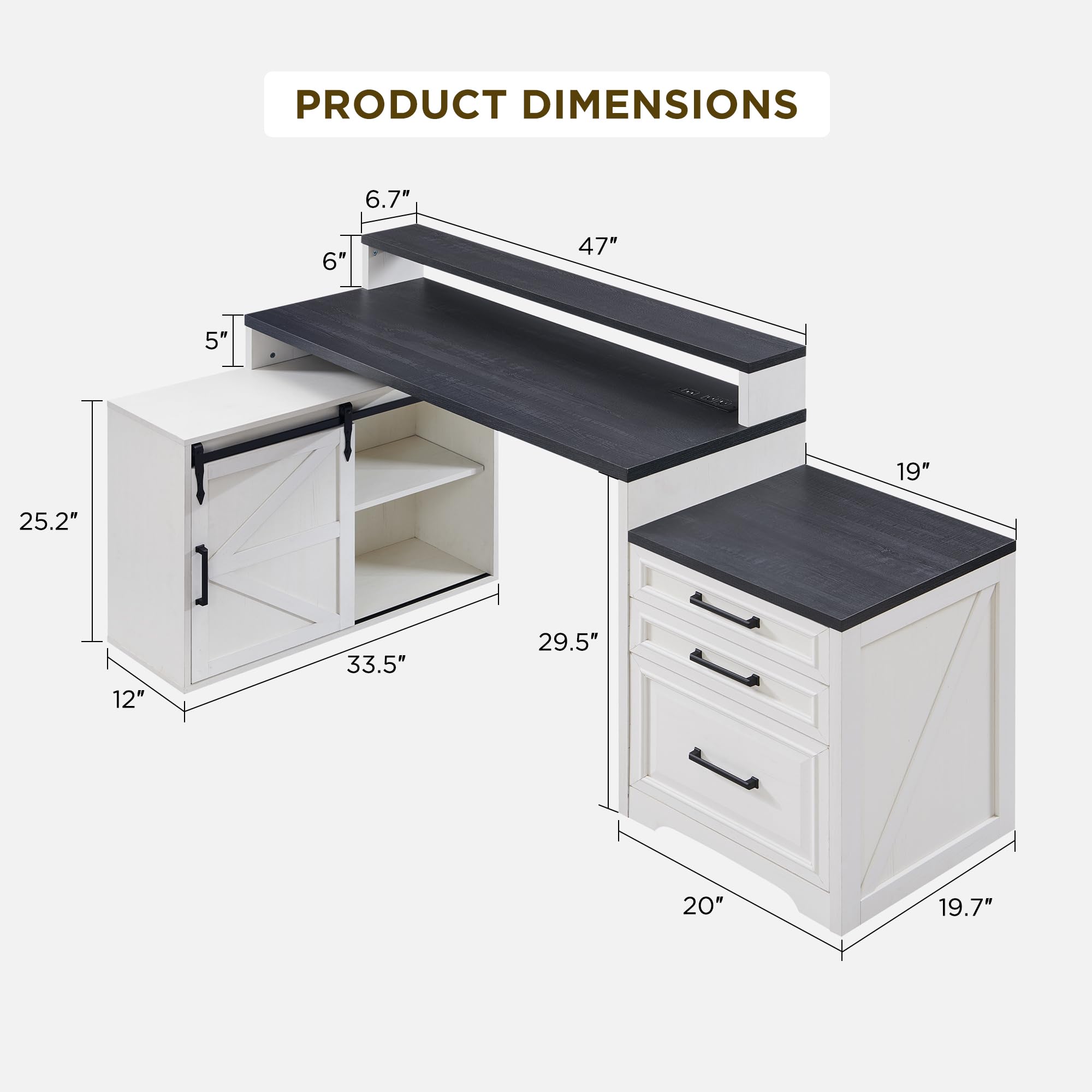 JXQTLINGMU Computer Desk with Darwers & Storage Cabinet, Off White