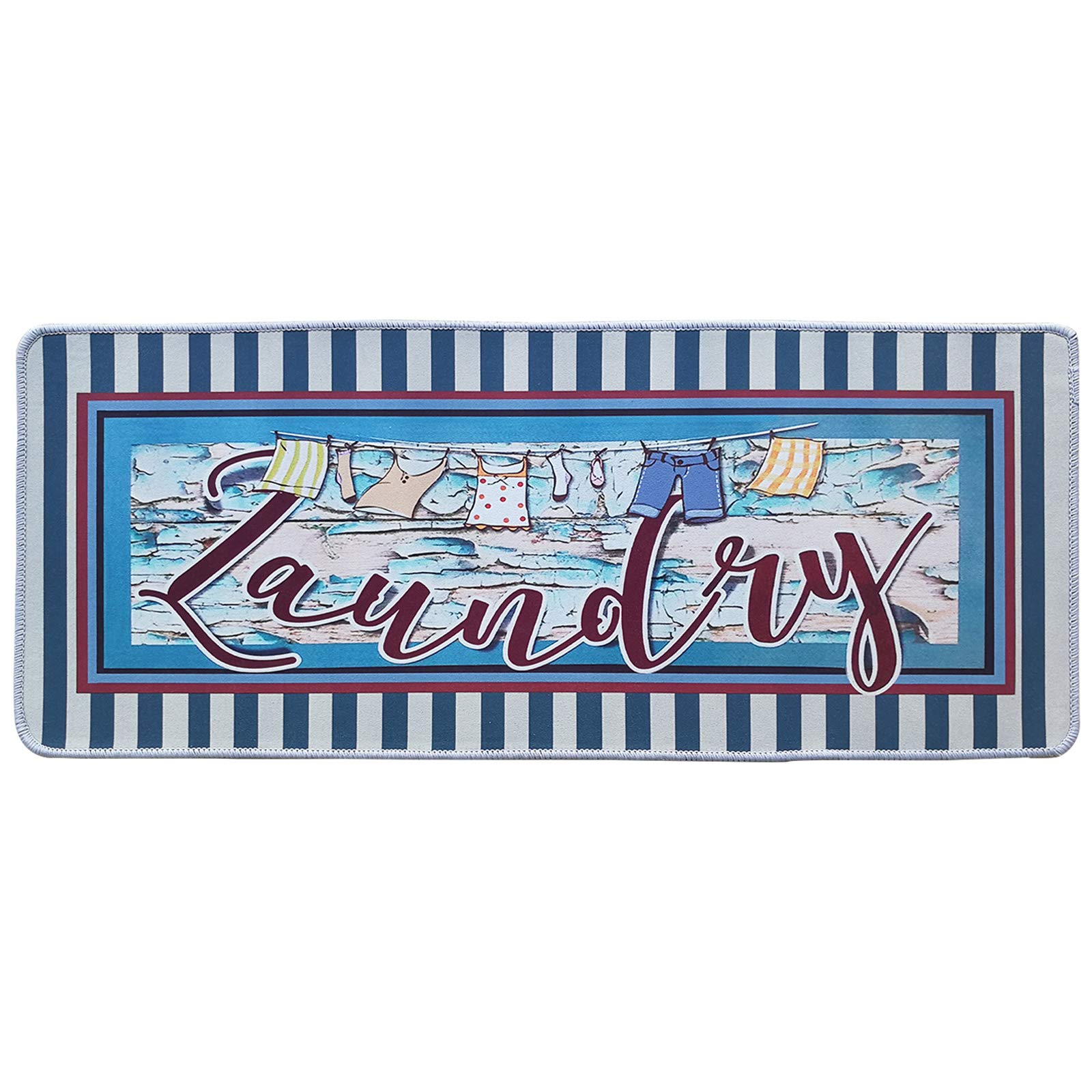 Flytime Rustic Vintage Laundry Room Rug Striped Laundry Rug Runner for Wash Room Non Skid Rubbe Kitchen Floor Mat Doormat 16" X 40" Inches