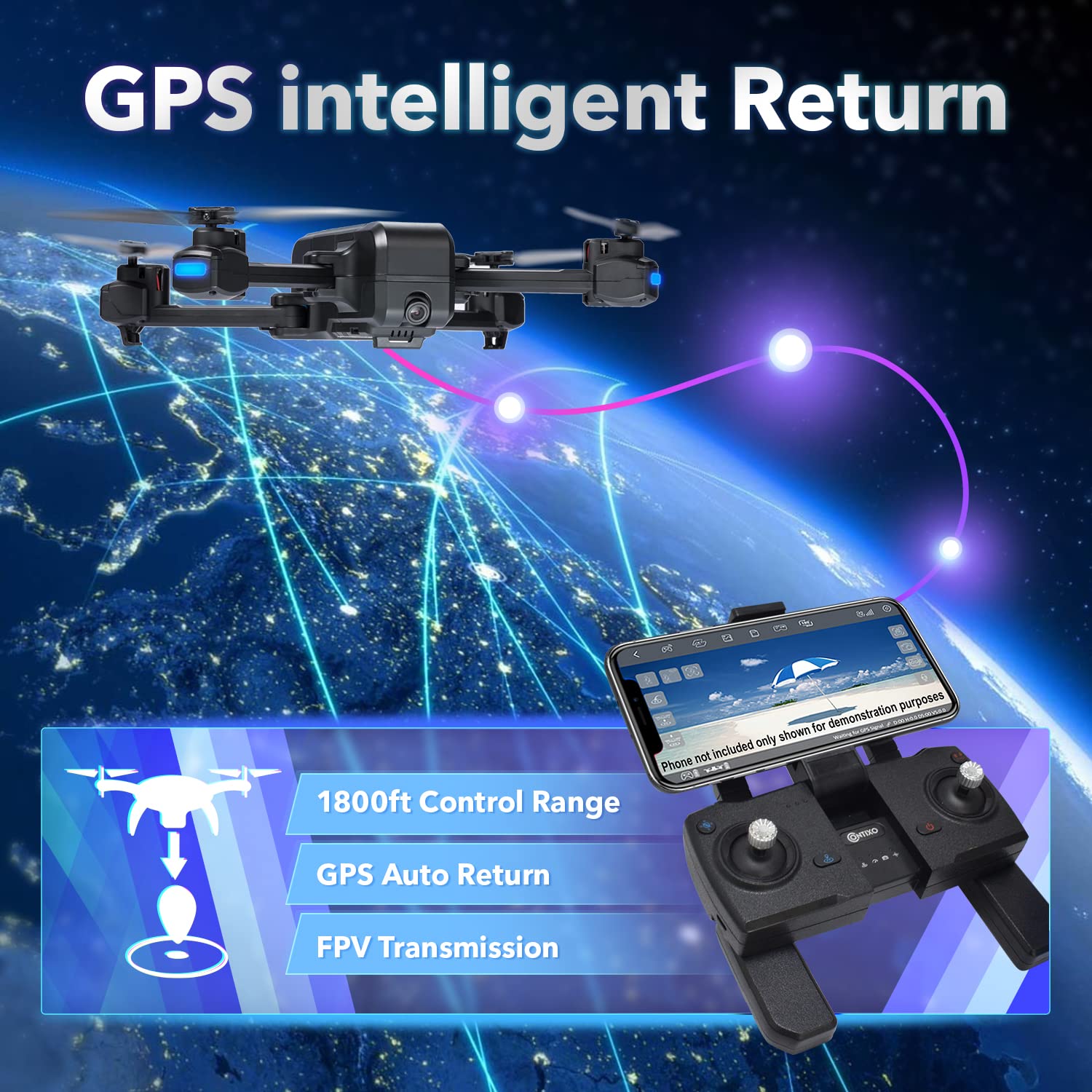 Contixo 4K GPS Quadcopter Drone with HD FPV Camera Live Video for Adults with Custom Case & 2 Batteries