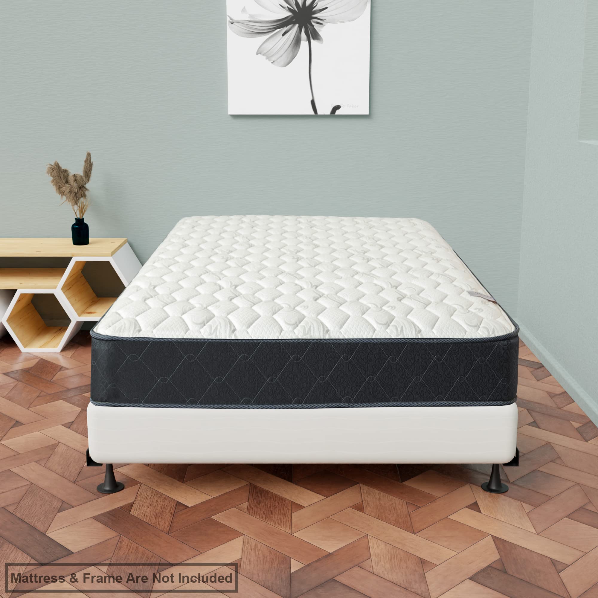 Spring Coil Coil, 8-Inch Sturdy Box Spring for Mattress Support-Durable and Easy to Assemble Natural Wood Foundation for Twin XL, White