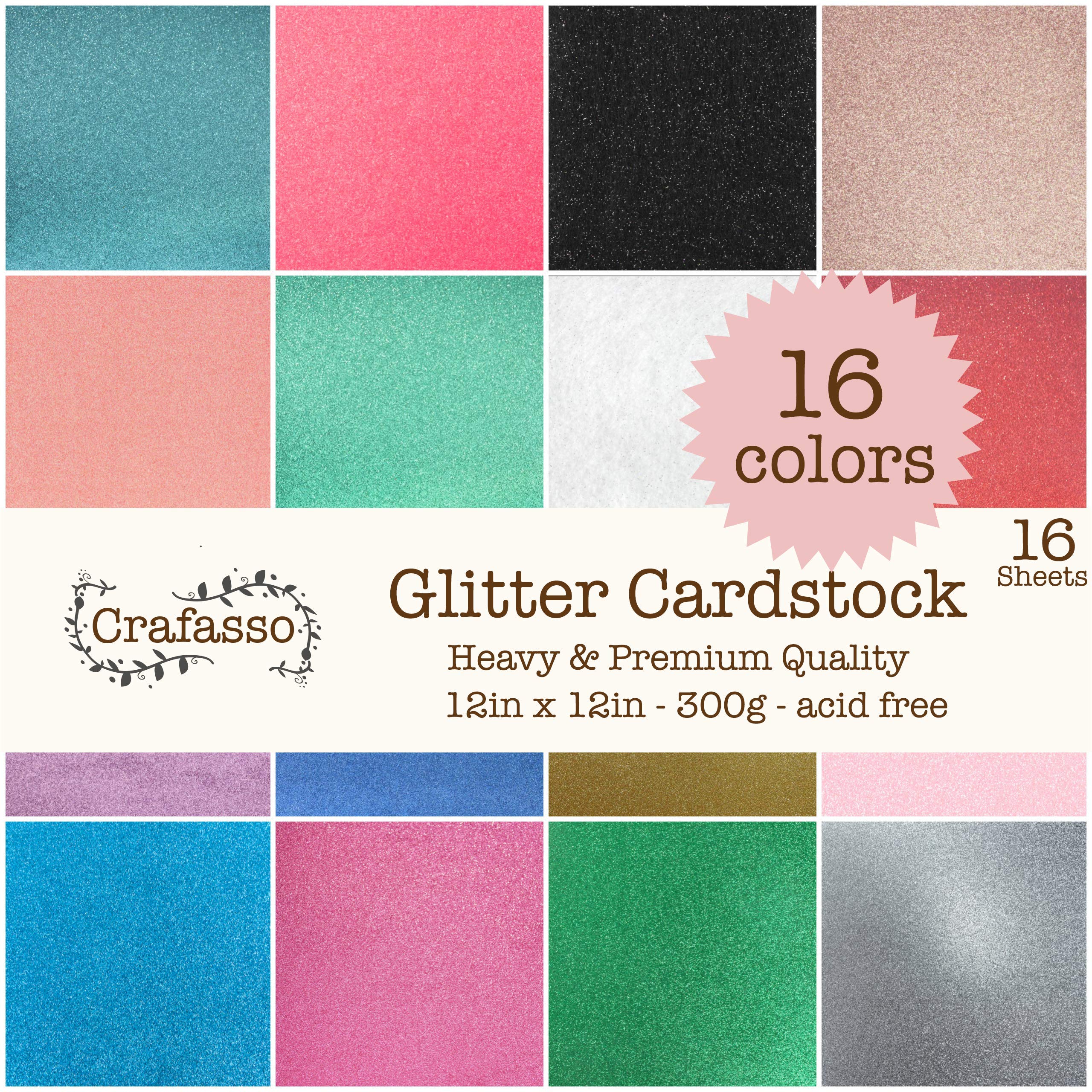 Crafasso 12" x 12" 300gms Heavy & Premium Glitter cardstock, 15 Sheets, Aqua