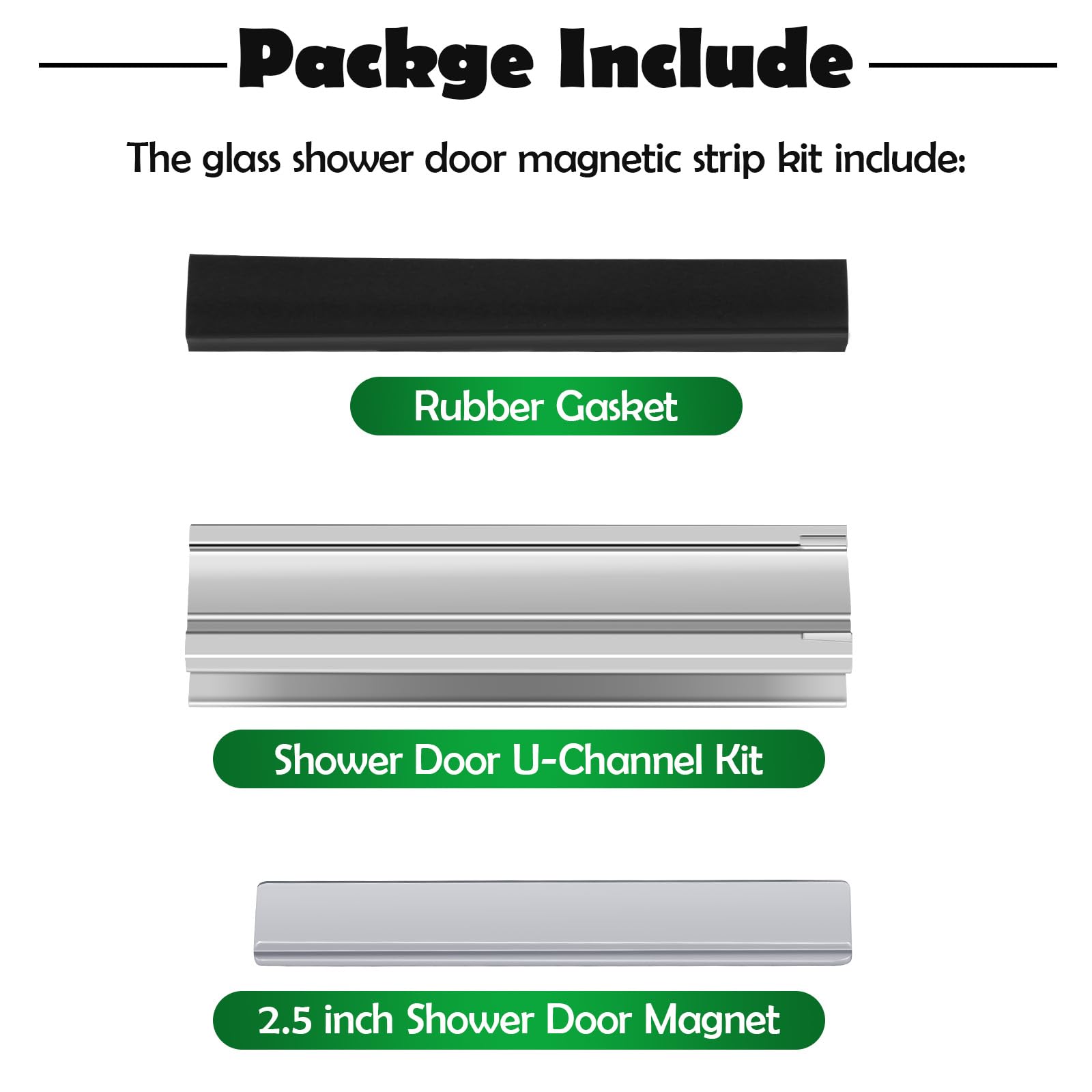Glass Shower Door Magnet Latch Replacement Kits with Shower Door Magnet and Metal Strike Plate for 1/8" 5/32" 3/16" & 1/4" Thick Swing Glass Shower Doors