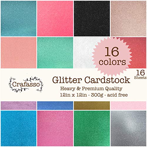 Crafasso 12" x 12" 300gms Heavy & Premium Glitter cardstock, 15 Sheets, Blue