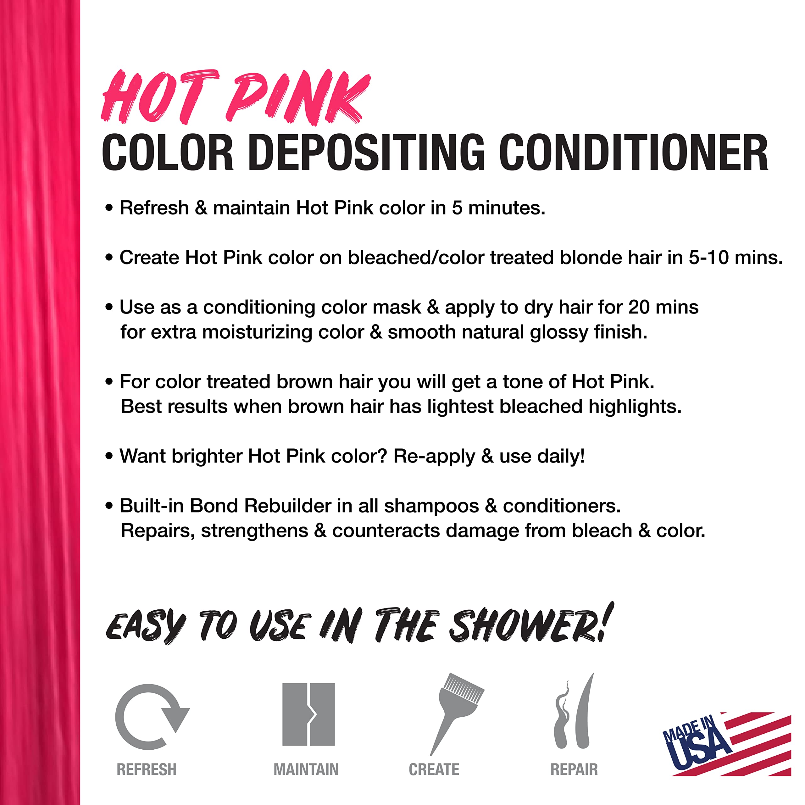 No Fade Fresh Bright Red Color Depositing Shampoo + Conditioner + BondHeal Bond Rebuilder Bundle - Enhance Color, Prevent Fading & Refresh, Temporary Hair Dye