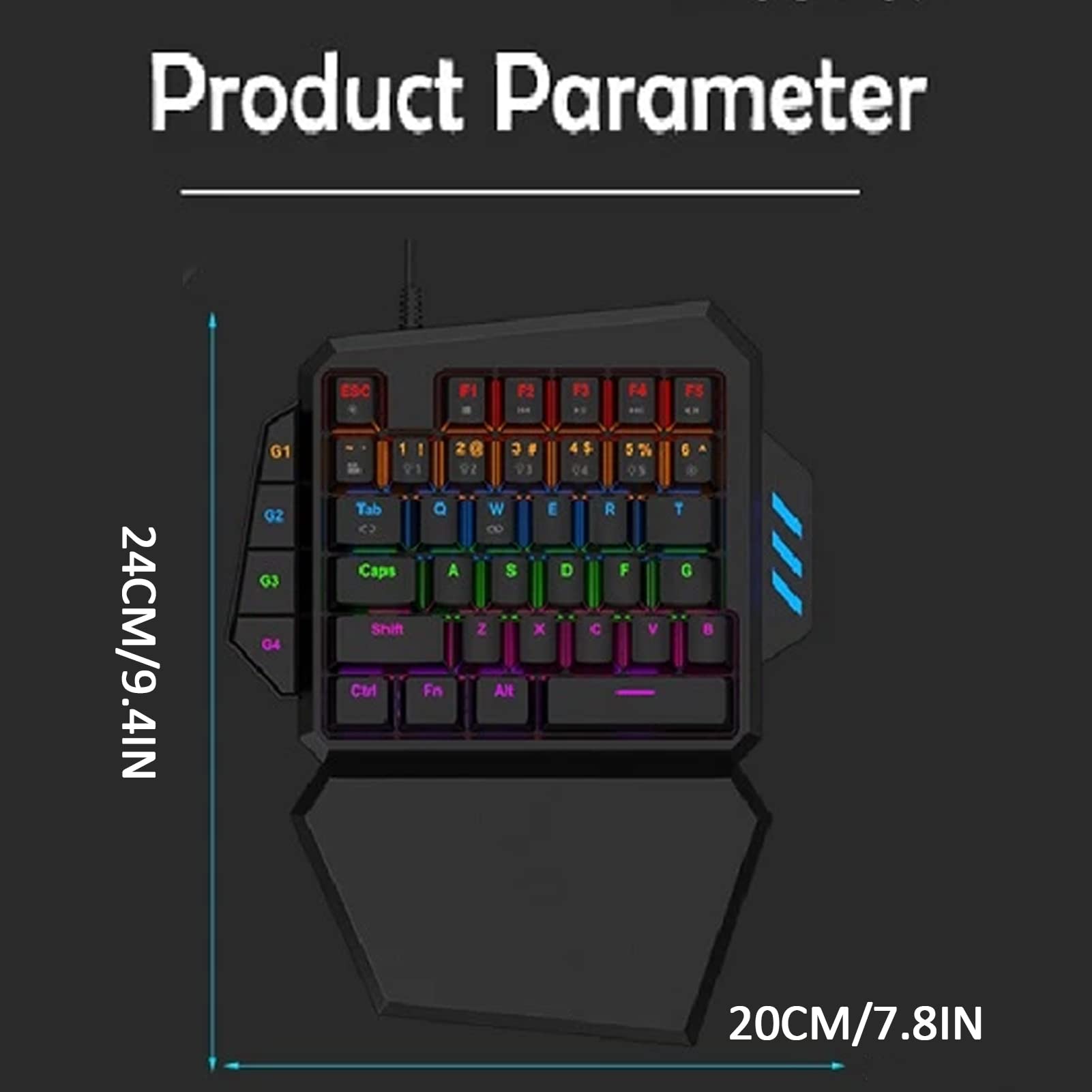 PURPLELU 39-Key Backlit Gaming Keyboard, One-Handed Mechanical Keyboard, Convenient Mini Ergonomic Game Handle, Suitable for Gamers