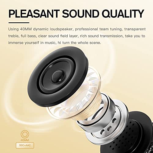 iKF K3-Wireless Bluetooth Headphones Call Noise Canceling Wired Headset Bass Stereo Sound 50 Hours Dual Device Connection for Smartphone Tablet Computer Games, Music(Pink)