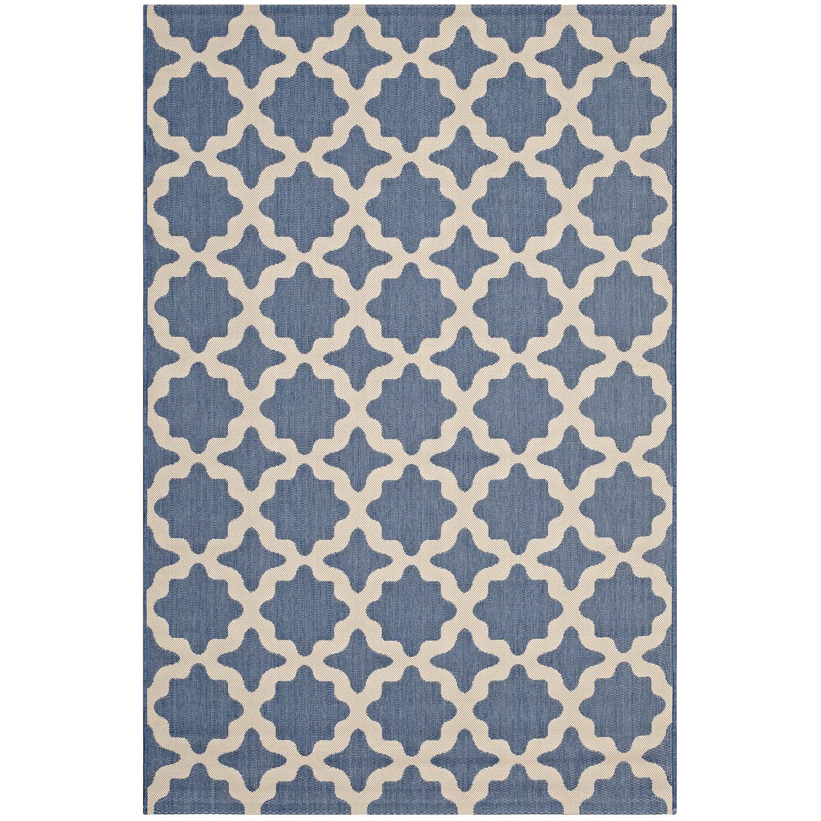 Modway Cerelia Moroccan Trellis 8x10 Indoor and Outdoor In Blue and Beige