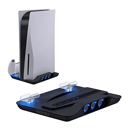 Mcbazel Cooling Fan and Dual Controller Charger Station for PS5 Console, Cooler Station and Charging Dock with Extra USB Ports for Playstation 5 UHD and Digital Edition β Black