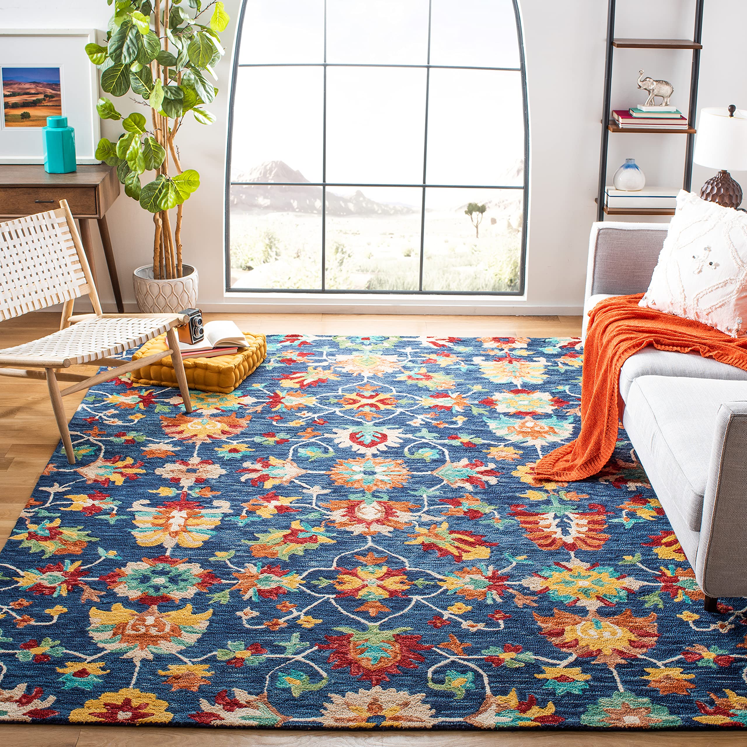 SAFAVIEH Aspen Collection 7' Square Navy / Red APN510N Handmade Boho Wool Area Rug