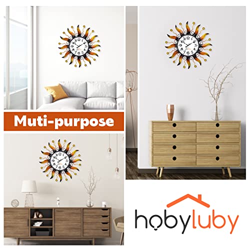 HOBYLUBY 13'' Sun Outdoor Clock, Metal Outdoor Wall Clock Silent Non-Ticking for Patio, Kitchen, Living Room