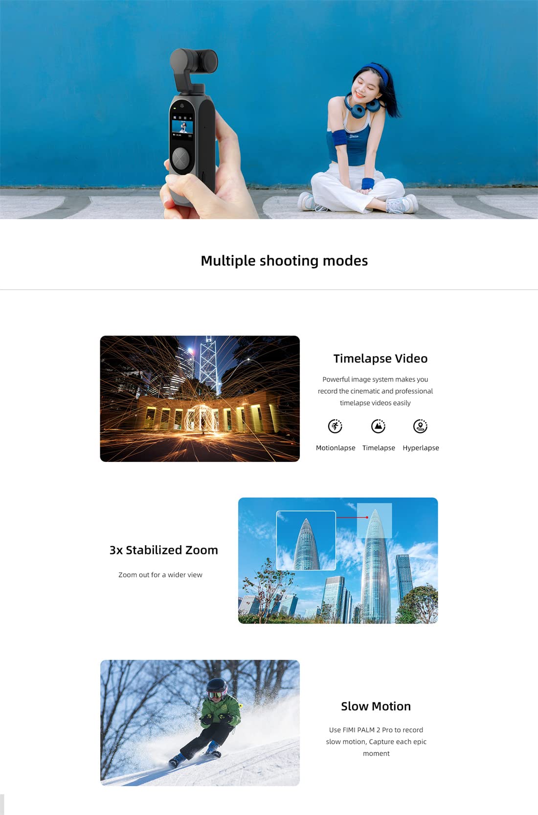 FIMI Palm 2 Pro 3-axis Handheld Gimbal 1/2 Inch Sensor 4K 30fps 160 Minute Mechanical stabilization FIMI Original Pocket Gimbal