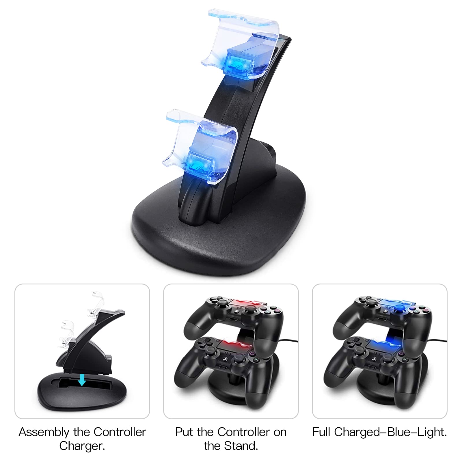 Controller Charger for Playstation4 Regular Slim Pro, SUNKY LED Gaming Console Charging Stand USB Dock Station Mount Cradle for PS4