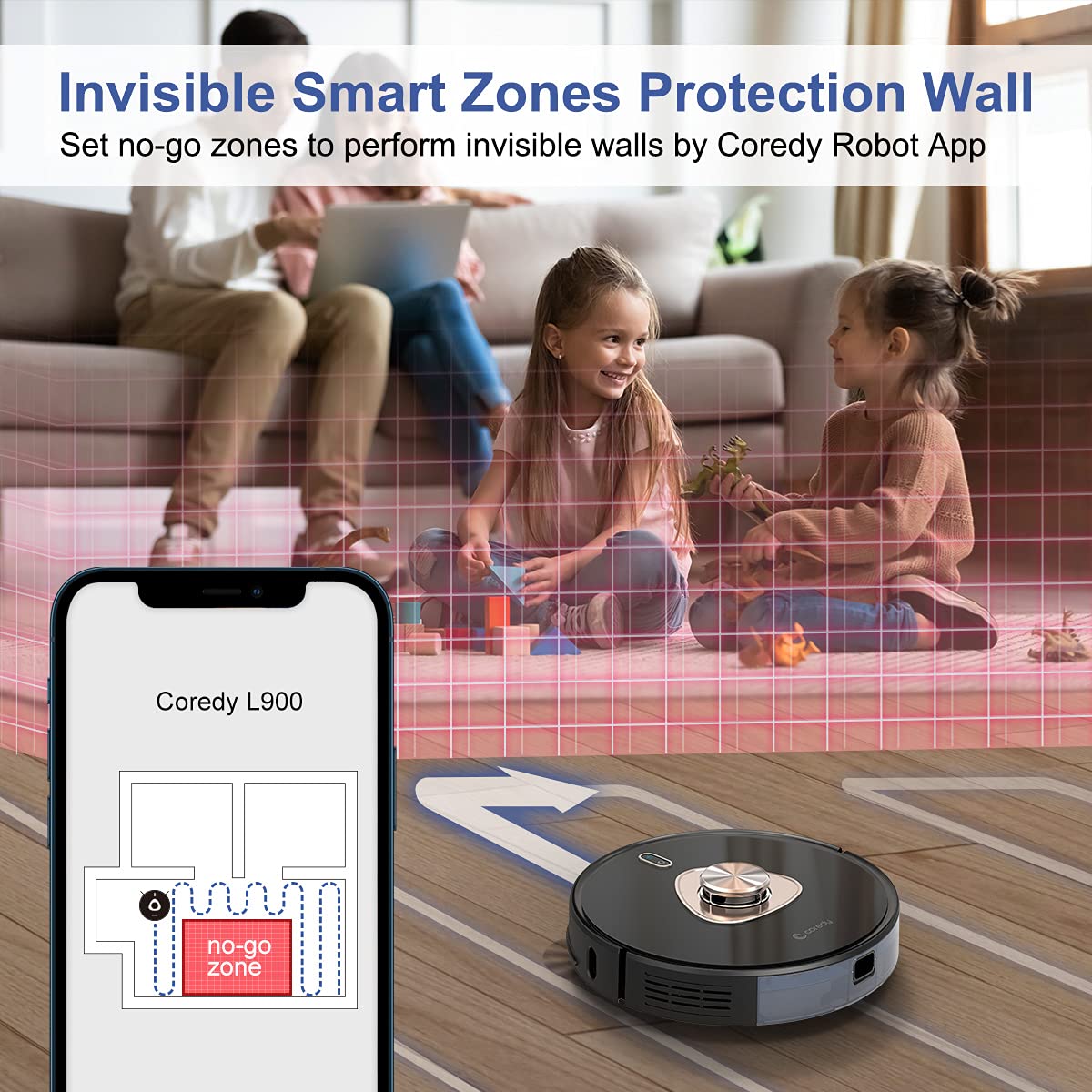 Coredy L900 Robot Vacuum Cleaner, Smart Laser Navigation, Precision AI Mapping Technology, Compatible with Alexa, 2-in-1 Vacuum & Mop Robotic Vacuum, 2700pa Power Suction Ideal for Pet Hair