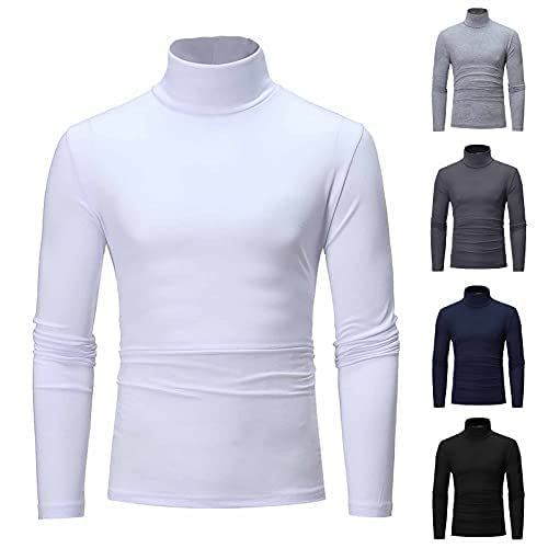 GSTARI Men's Turtleneck Top Slim Fit Solid Base Sweater Casual Long Sleeve Underwear Tops Male Cozy Breathable Blouse T-Shirt Coffee