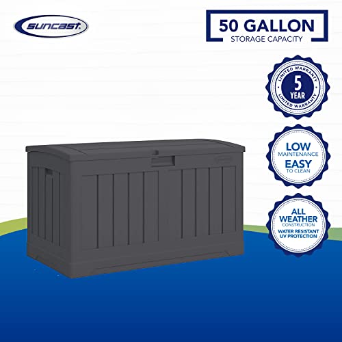 Suncast 50-Gallon Outdoor Resin Patio Deck Storage Box with Seat, Peppercorn