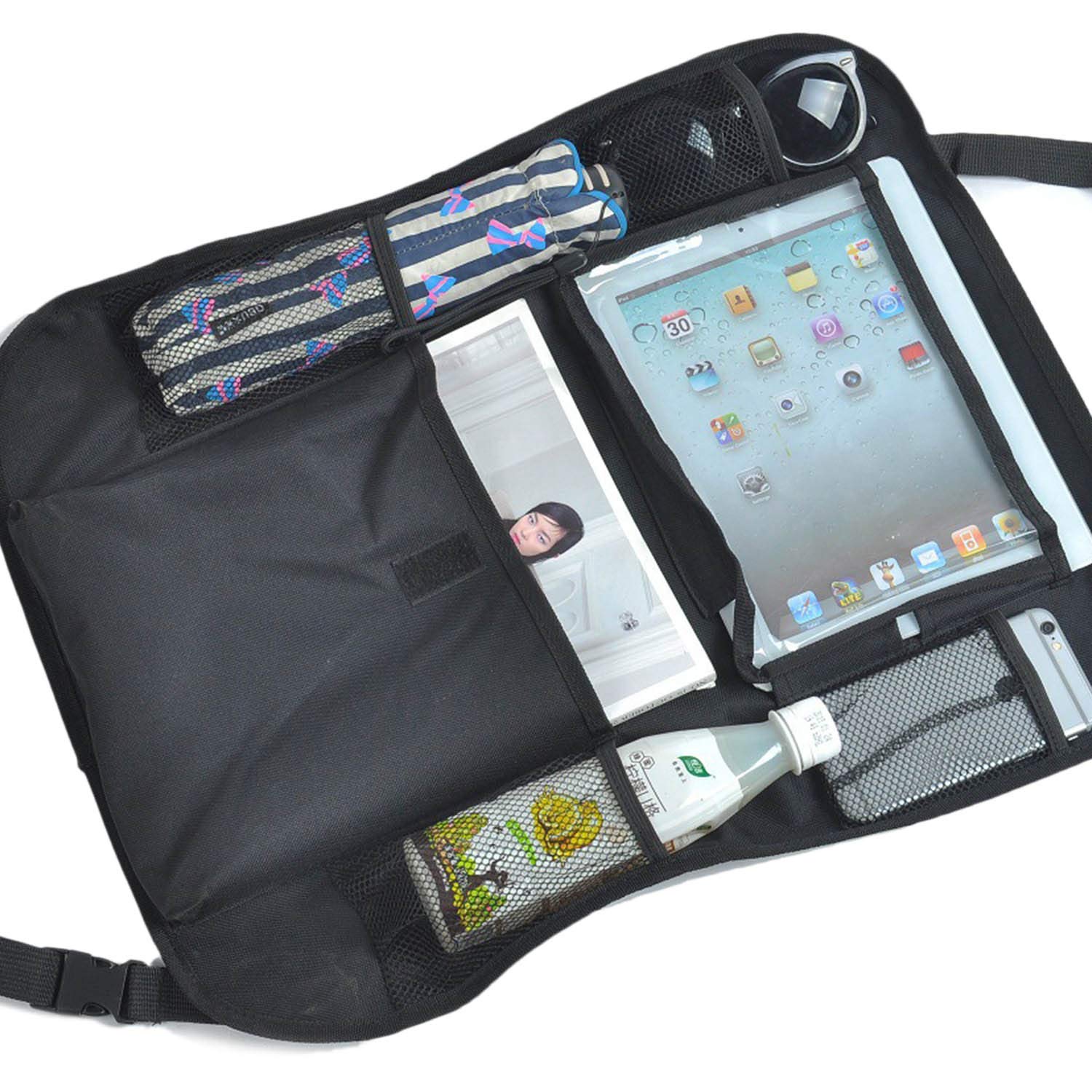 CoreLife Car Organizer Back Seat Travel Storage with Cup Holders & Tablet Pouch Kick Mats