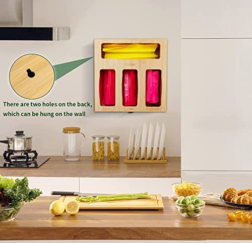 Ziplock Bag Storage Organizer, Premium Bamboo Kitchen Food Baggie Dispenser Box for Drawer, Compatible with Most Brands Gallon Bag, Quart Bag, Sandwich Bag, Snack Bag(1Box 4 Slots)
