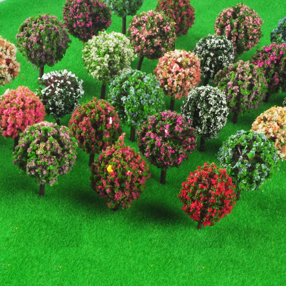 NW 30pcs Mini Colorful 1.41inch Model Trees Model Train Scenery Architecture Trees Model Scenery with No Stands