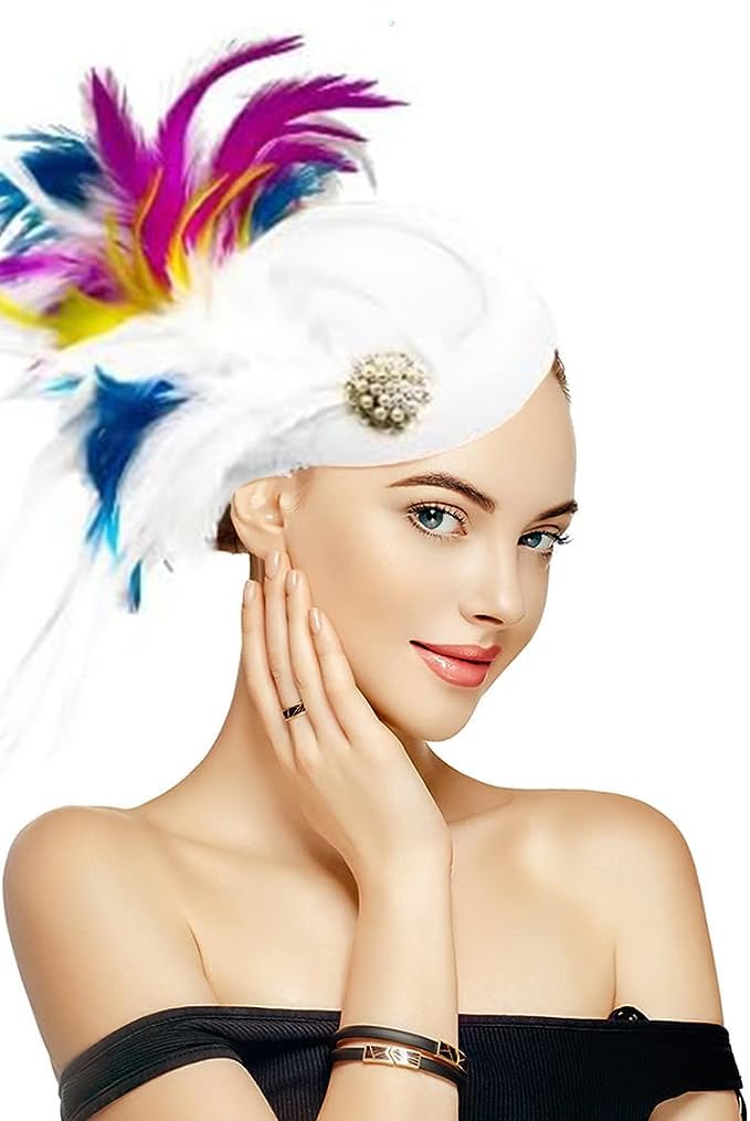 Handmade Fascinator Hat for Women, 1920s Tea Party Kentucky Fascinator Hat Pillbox Hat Feather Fascinator for Cocktail Wedding.