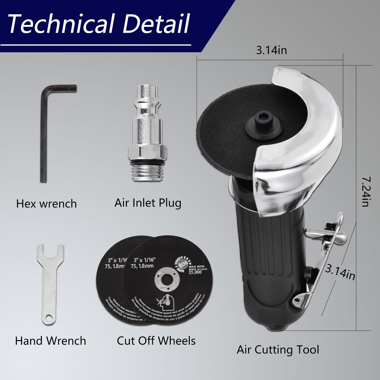 HYFN Air Cut Off Tool,2Pc 3-Inch Cutting Wheels,Cutoff Tool 20000RPM,Air Cutting Tool Wheel Protection,Air Tools Alloy Steel Complete,Pneumatic Cut Off Tool,Air Tool,Pneumatic Tool