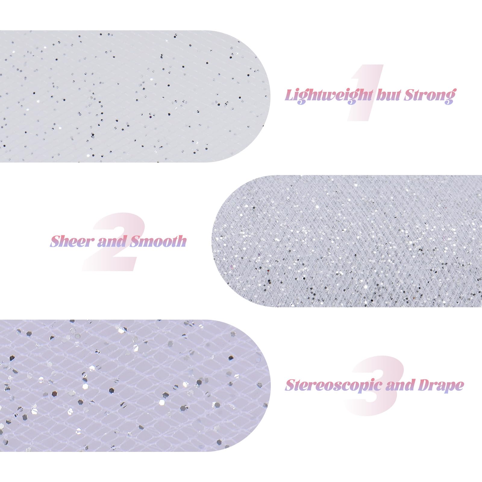 Glitter Tulle Rolls 6” by 50 Yards Sparkle Tulle Fabric Ribbon Sequin Tulle Netting Rolls for DIY Tutu Skirt Wedding Birthday Party Decoration (White/Silver-New)
