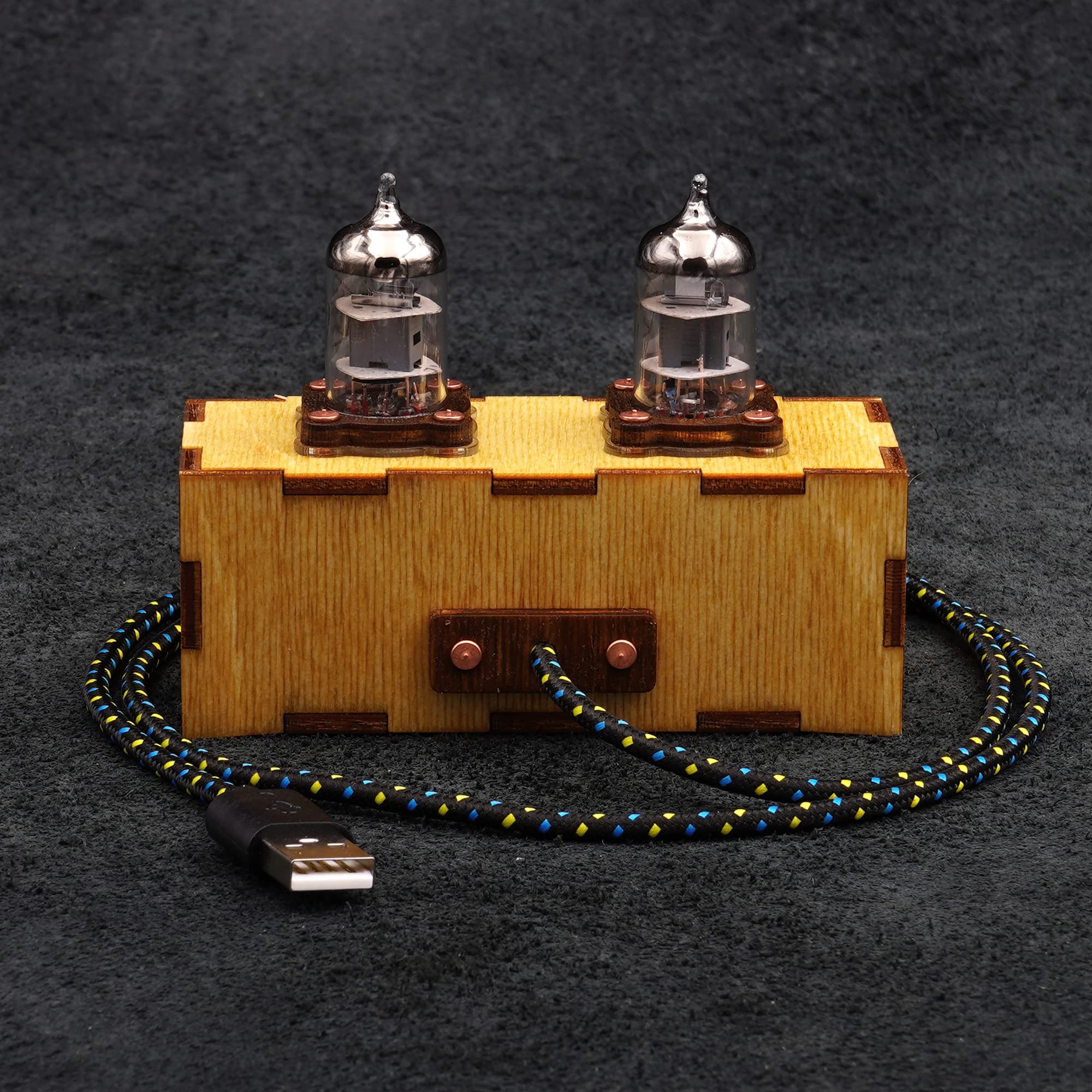Handmade Wooden 4-Port USB Hub - Dual Blue Pentode Radio Tube - Unique Design - Steampunk/Industrial Style - USB 2.0 - Durable 1M(3FT) Cable