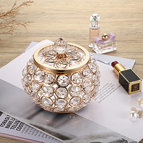 Hipiwe Crystal Jewelry Box with Glass Lid Small Trinket Organizer Mirrored Treasure Box Ring Holder Earrings Necklace Storage Box Keepsake Gift Box for Home Dresser Decor, Gold