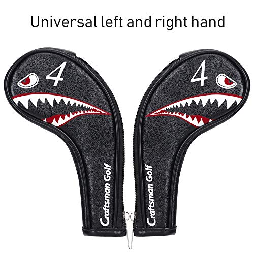 Craftsman Golf 10pcs/Set Shark Golf Club Iron Head Covers Headcover with No. on Both Sides Suitable for Right and Left Handed Golfer Zipper Closure (Iron Headcover)