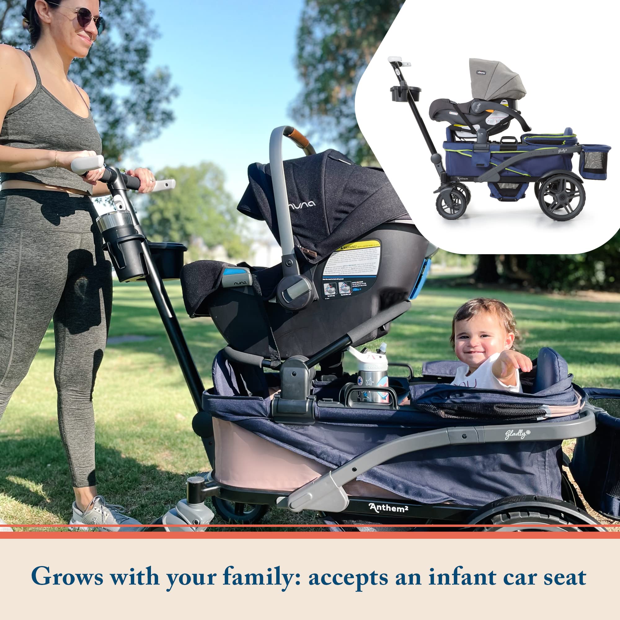 Gladly Family Anthem4 Quad All-Terrain Wagon Stroller, Sand & Sea with Car Seat Adapter