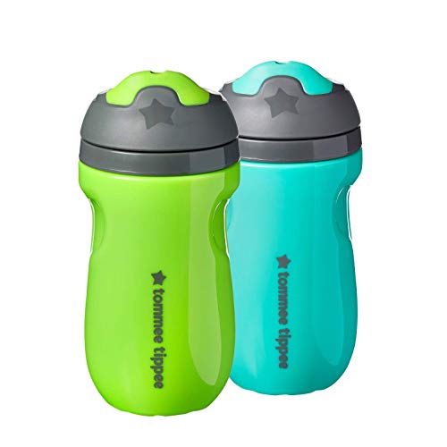 Tommee Tippee Insulated Sippee Cup, Water Bottle for Toddlers, Spill-Proof, BPA Free, 9oz, 12m+, Pack of 2, Green and Teal
