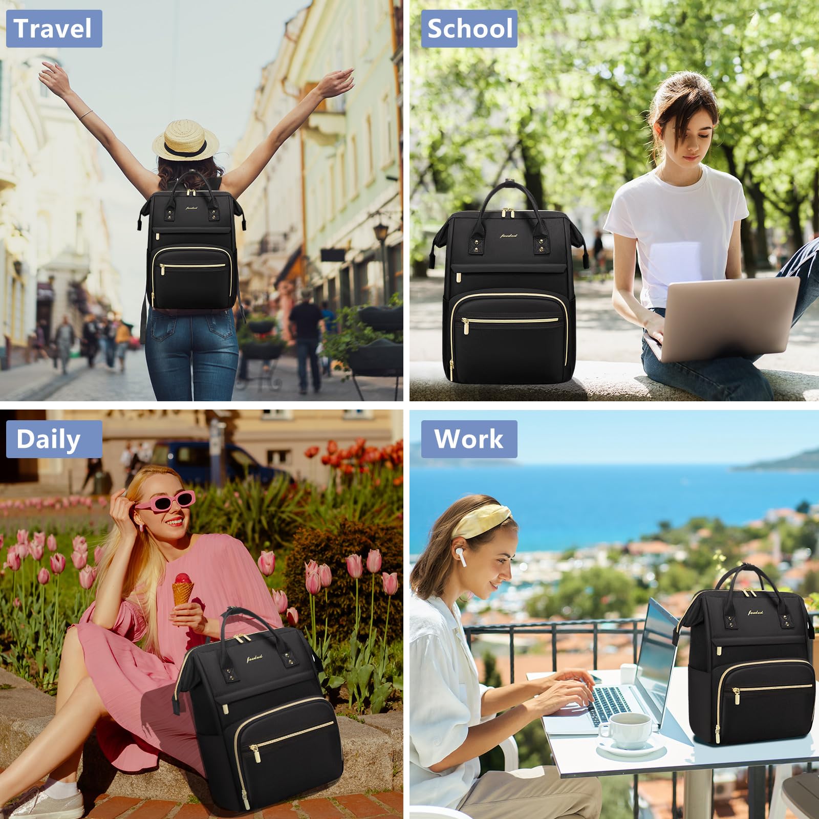 FOCDOD Women's 15.6-Inch Laptop Backpack, Wine Red, Unisex