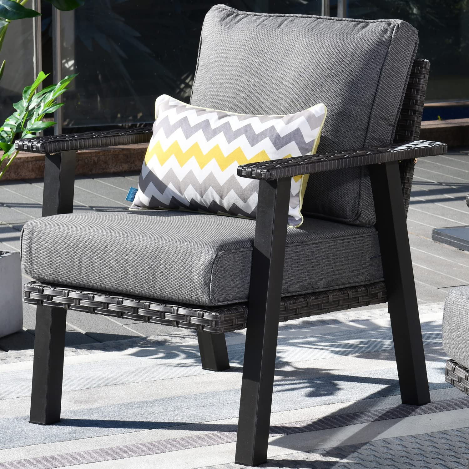 ovios Patio Furniture Set 7-Pieces Outdoor Wicker Rattan Sofa with Coffee Table Loveseat Ottomans, High Back All Weather Conversation Set with Comfy Cushions, Dark Grey