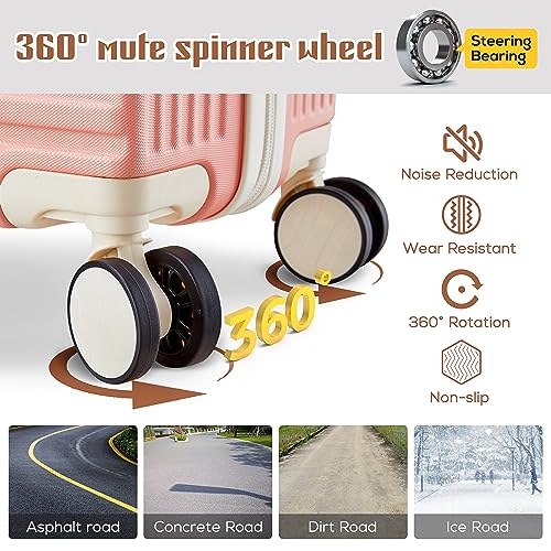 imiomo Carry On Luggage 20 Inch airline approved Hardside 3PCS Set Lightweight Rolling Travel Luggagewith TSA Lock, Suitcase with Spinner Wheels (PINK+beige, Carry-On 20-Inch)