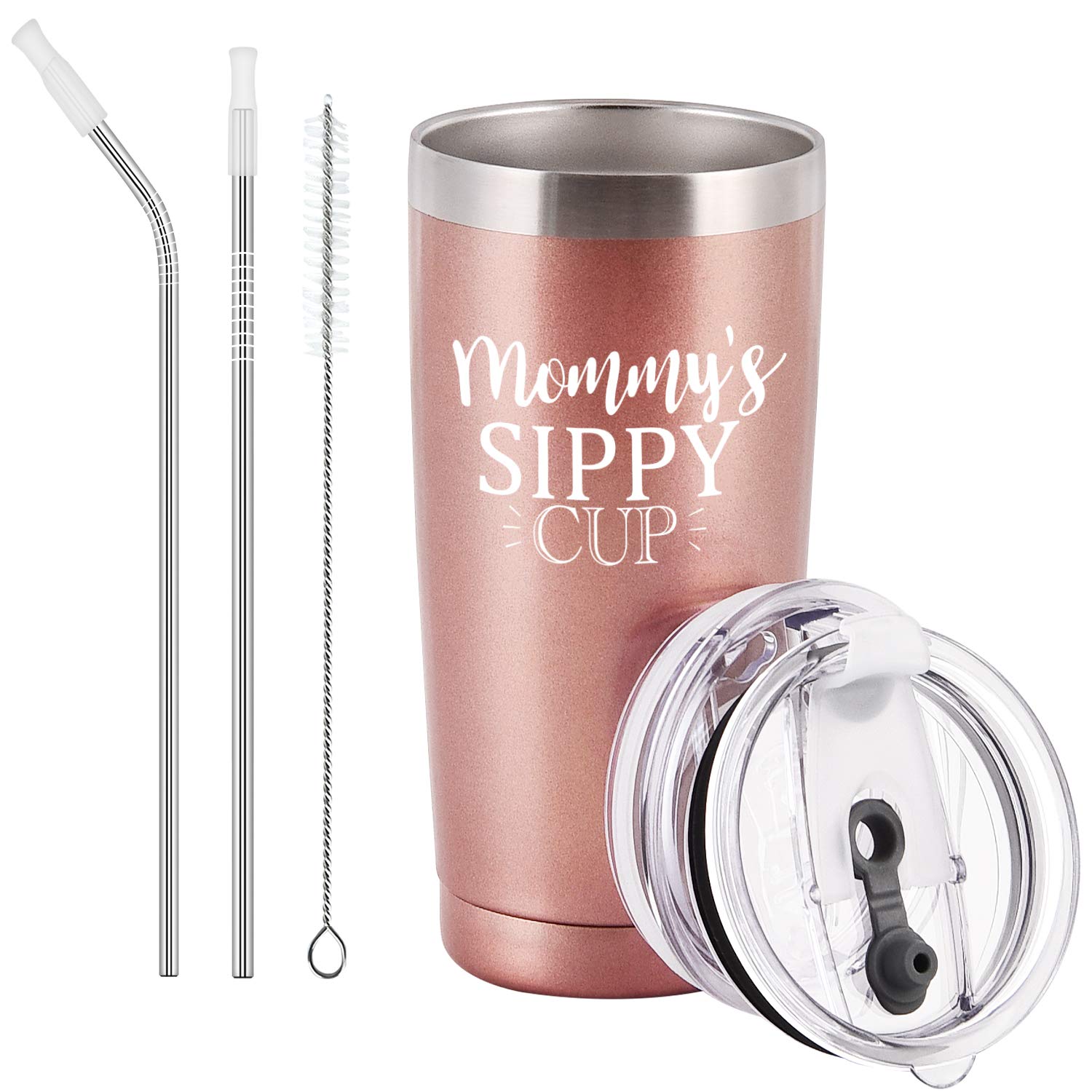 GINGPROUS Mommy's Sippy Cup Travel Tumbler Mom Birthday Christmas Gifts for Mom New Mom Mothers to be Wife Women Her Mother's Day Thanksgiving Day, 20 Oz Insulated Stainless Steel Tumbler, Rose Gold
