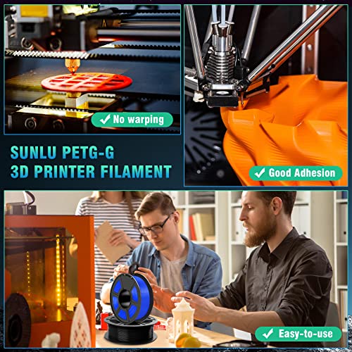 SUNLU PETG-G 3D Printer Filament 1.75mm 1 kg Spool, Better Flow of SUNLU no plugging Premium PETG-G Filament 1.75 +/- 0.02 mm for 3D Printing,Black