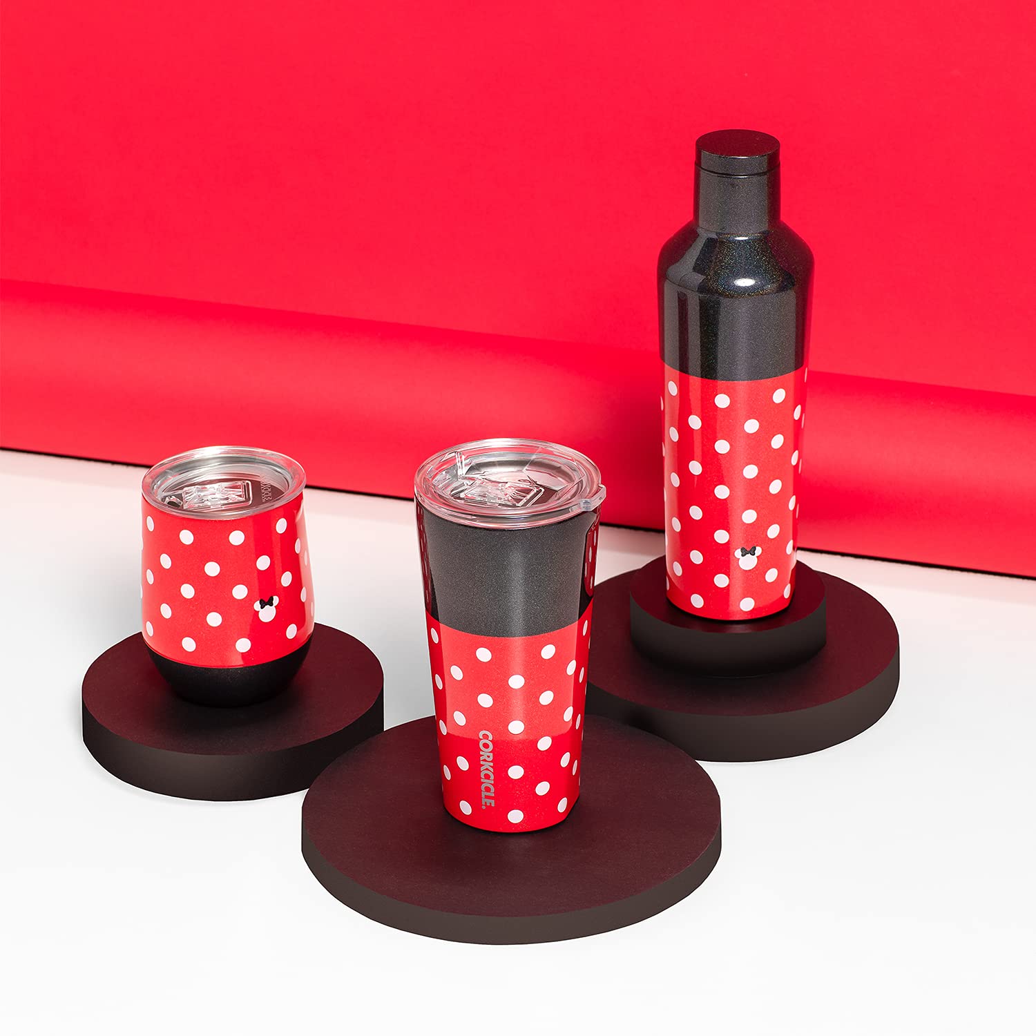 Corkcicle Disney Minnie Travel Tumbler, Insulated Water Bottle with Lid, Spill Proof for Wine, Coffee, Tea, and Hot Cocoa,Polka Dot Red, 16 oz