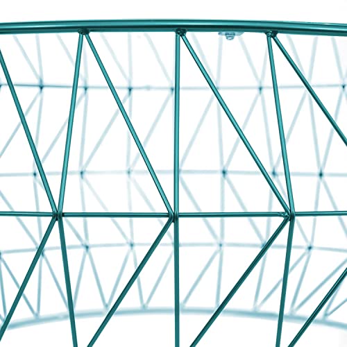 LeisureMod Malibu Modern Geometric Base Round Glass Top Coffee Table, Blue