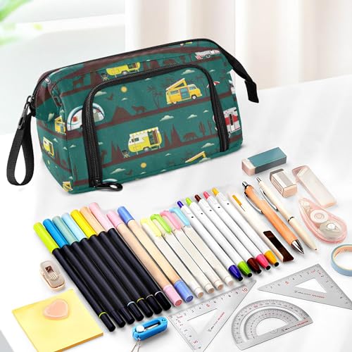 Glaphy Travel Trailers Camping Car Pencil Case Large Capacity Pencil Pouch Bag Pen Carrying Case Storage Stationery Bag