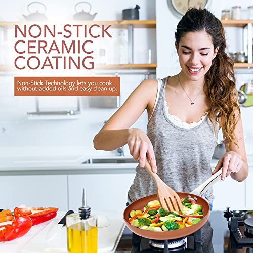 Razab Copper Frying Pan Set with Lids, 8", 9.5" & 11" Frying Pan Set, Nonstick Frying Pan Set, Copper Pans with Lid, Nonstick Skillets w/Lids 8", 9.5" & 11" Copper Pan Set