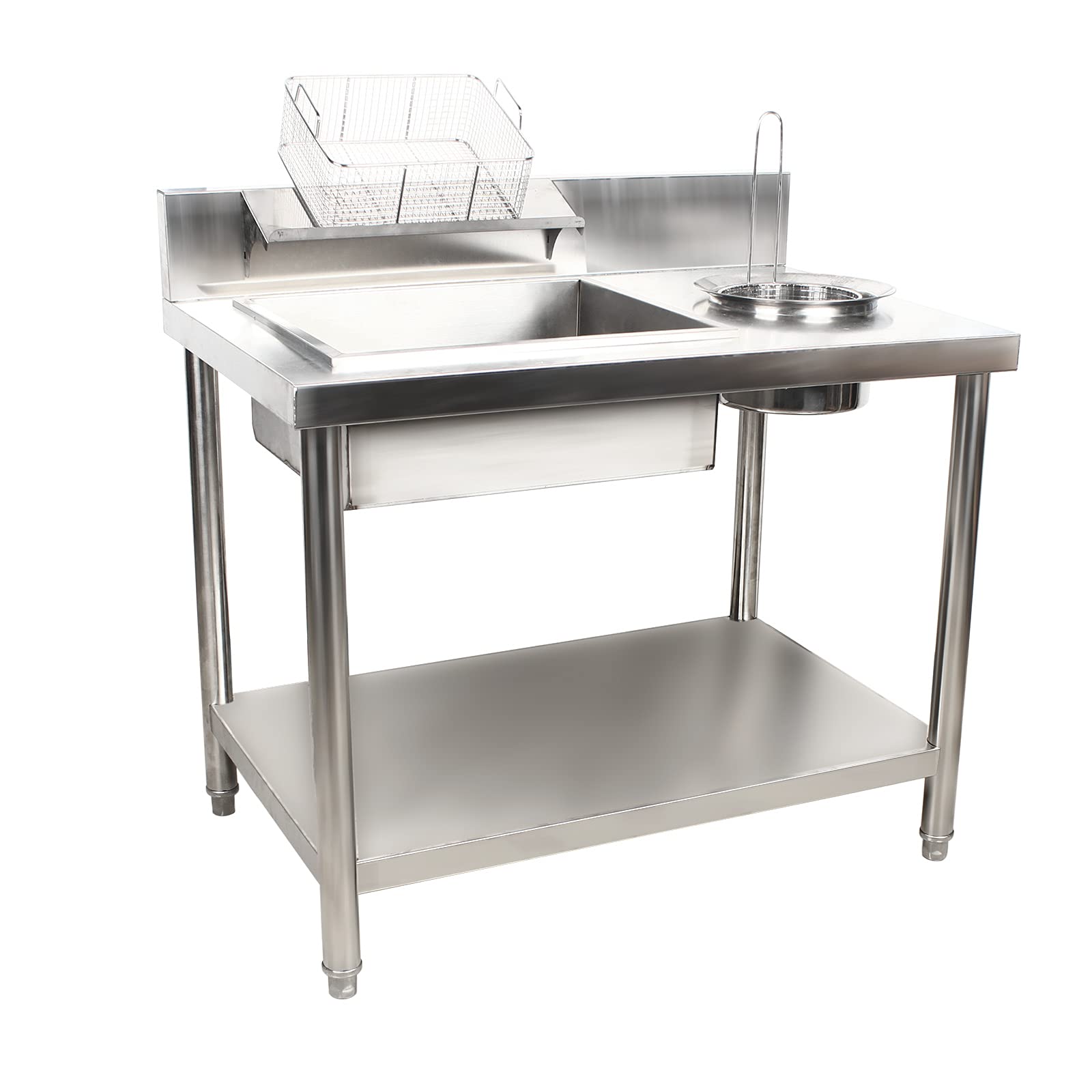 Knwigoe Breading Table Chicken Chop Breading Station Commercial Fried Food Prep Table Stainless Steel Heavy Duty Breader for Milk Tea Coffee Snack Bars (With 2 Basin &2 Basket)