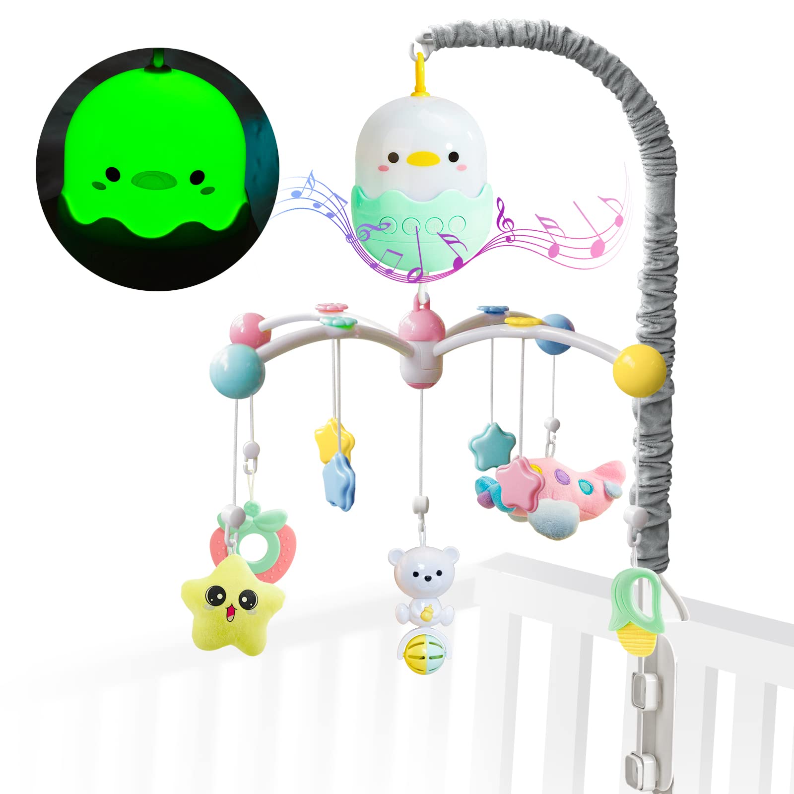 HOMETTER Baby Crib Mobile with Night Light, Musical Box, Volume Control, Nursery Crib Toys for Infant Sleep Soother
