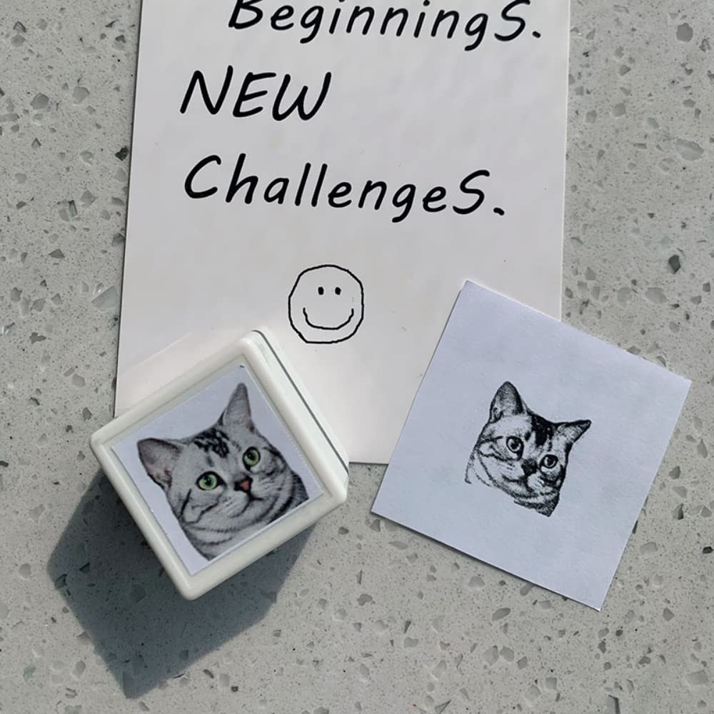 Custom Stamp, Self-Inking Stamps Personalized Pet Photo Portrait Stamps, Custom Rubber Stamps, Square Stamper, Multiple Color Options, Yellow, Red, Blue, White, (E)