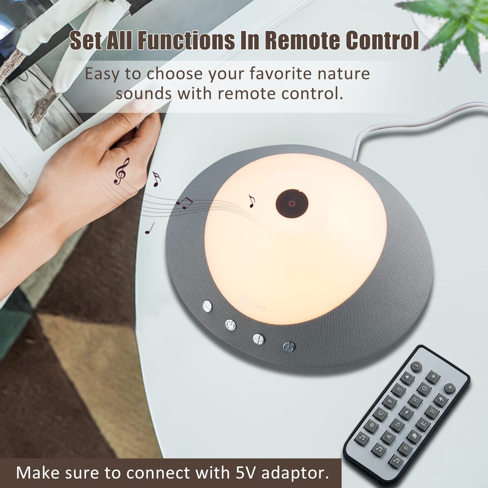White Noise Machine/Sound Machine/Sleep Machine for Baby and Adults with Remote Control & Adjustable Night Light & Auto-Off Timer & 12 Nature Sounds