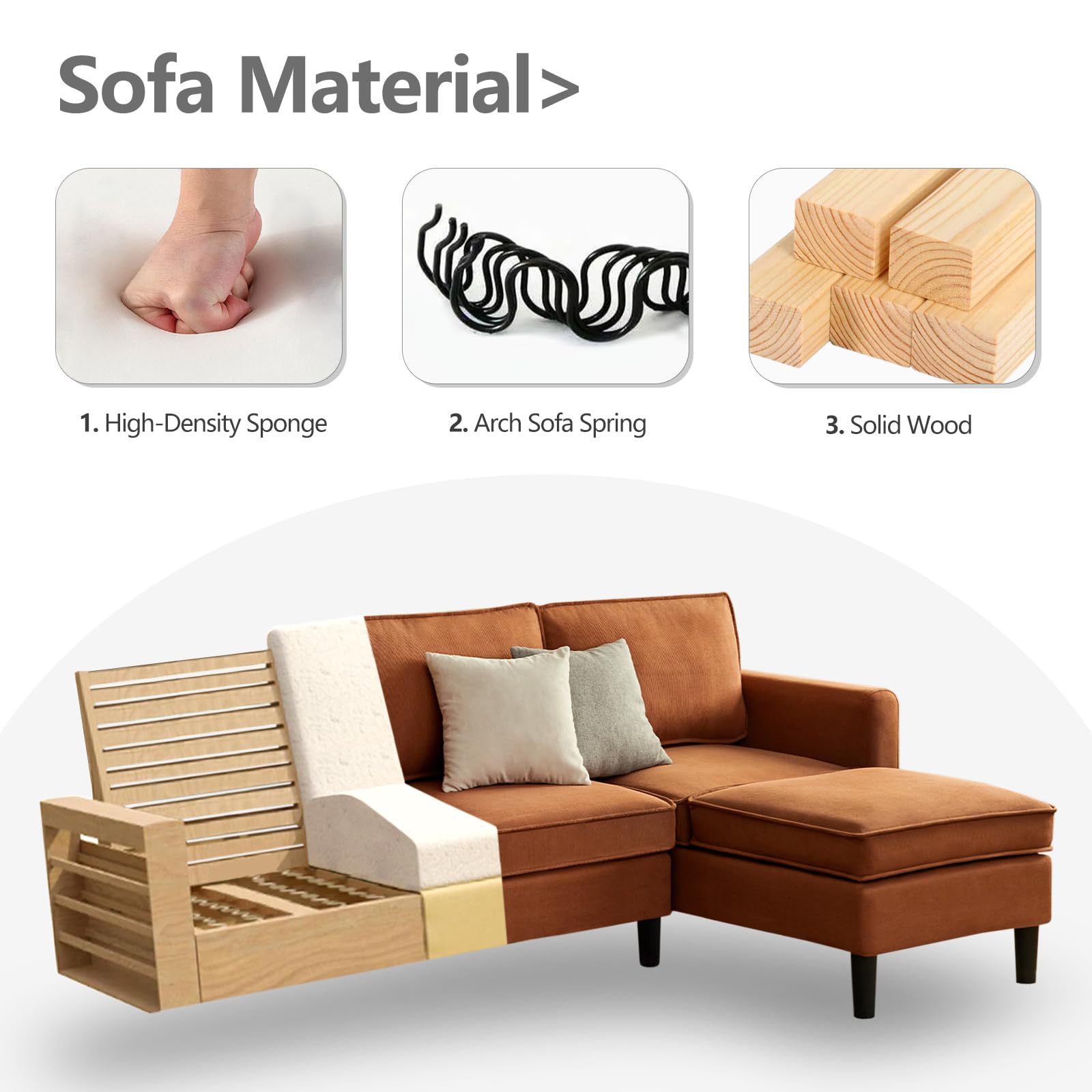 Mxfurhawa L Shaped Couch, 3 Seat Linen Futon Sofa Bed, Convertible Sleeper Sofa with Tapered Wood Legs, Mid Century Modern Couches for Bedroom Black