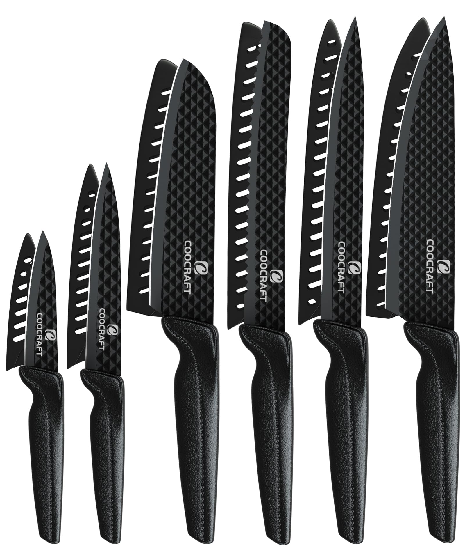 COOCRAFT 6PC Kitchen Knife Set, German Stainless Steel, Kitchen Knife Chef Knife for Cutting, Peeling, Slicing Fruit, Vegetables, Bread and Meat Etc.