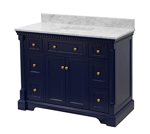 Sydney 48-inch Bathroom Vanity (Carrara/Royal Blue): Includes Royal Blue Cabinet with Authentic Italian Carrara Marble Countertop and White Ceramic Sink